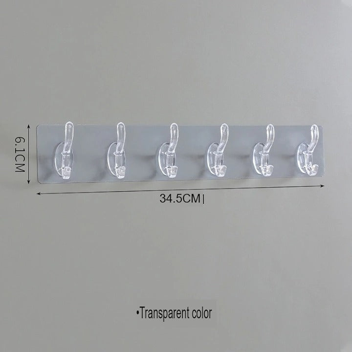 Self-Adhesive 6 Hook Strip – Transparent Heavy Duty Hooks for Wall Han ...
